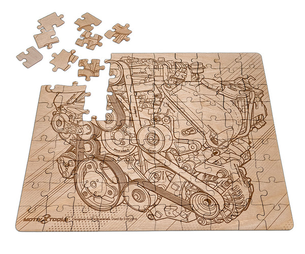90pc Woodburned "V8 Engine" Jigsaw Puzzle - Motivx Tools